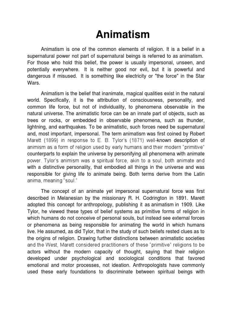 Animatism.docx | Anthropology Of Religion | Cultural Anthropology