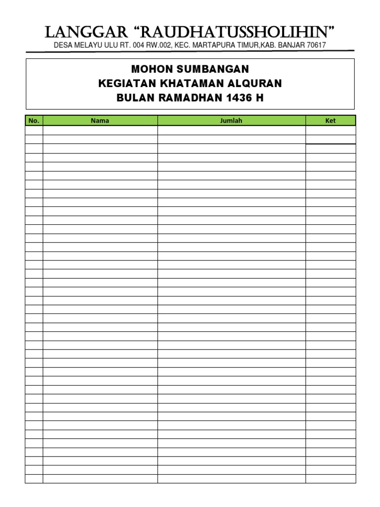 Tabel Sumbangan Khatam Alquran | PDF
