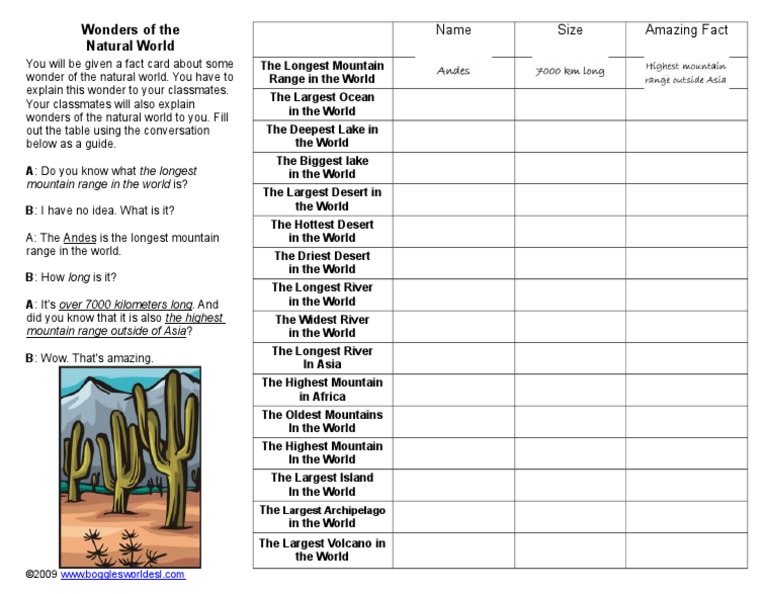Natural Wondersofthe World Activity | PDF | Social Science | Science ...