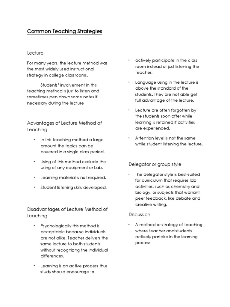 Common Teaching Strategies | PDF | Learning | Lecture