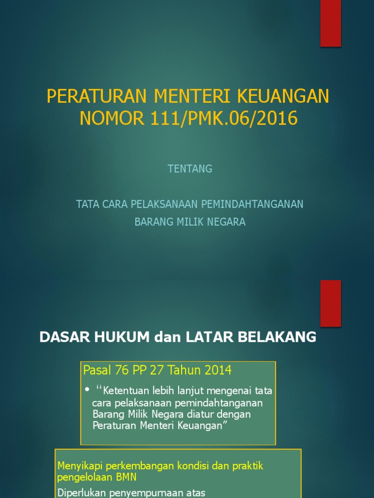 PMK NOMOR 111 Tahun 2016 (Pemindahtanganan BMN) | PDF