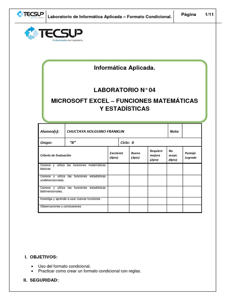 Lab 04 - Informatica Aplicada | PDF | Hoja de cálculo | Microsoft Excel