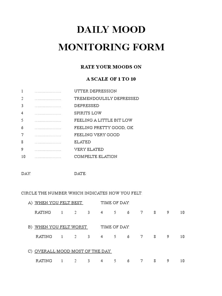 Daily Mood Rating Scale 1-10 | PDF | Sports & Recreation