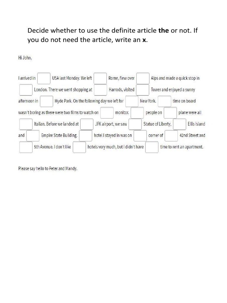 Decide Whether To Use The Definite Article The or Not. If You Do Not ...