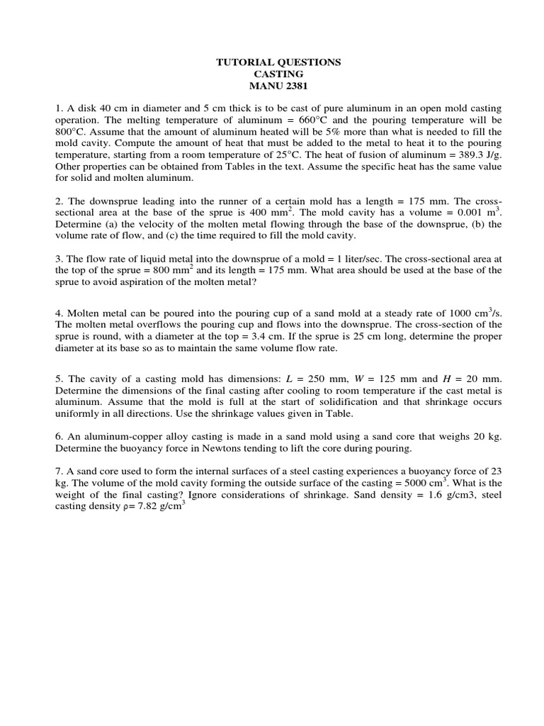 Tutorial Casting | PDF | Casting (Metalworking) | Density