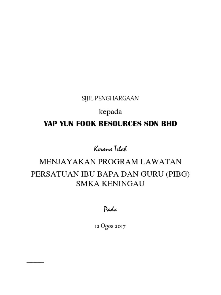 Sijil Penghargaan Yun Fook | PDF