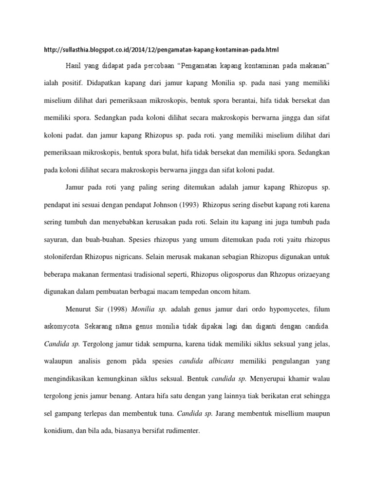 Kontaminasi Kapang pada Makanan: Studi Kasus Roti dan Nasi | PDF ...