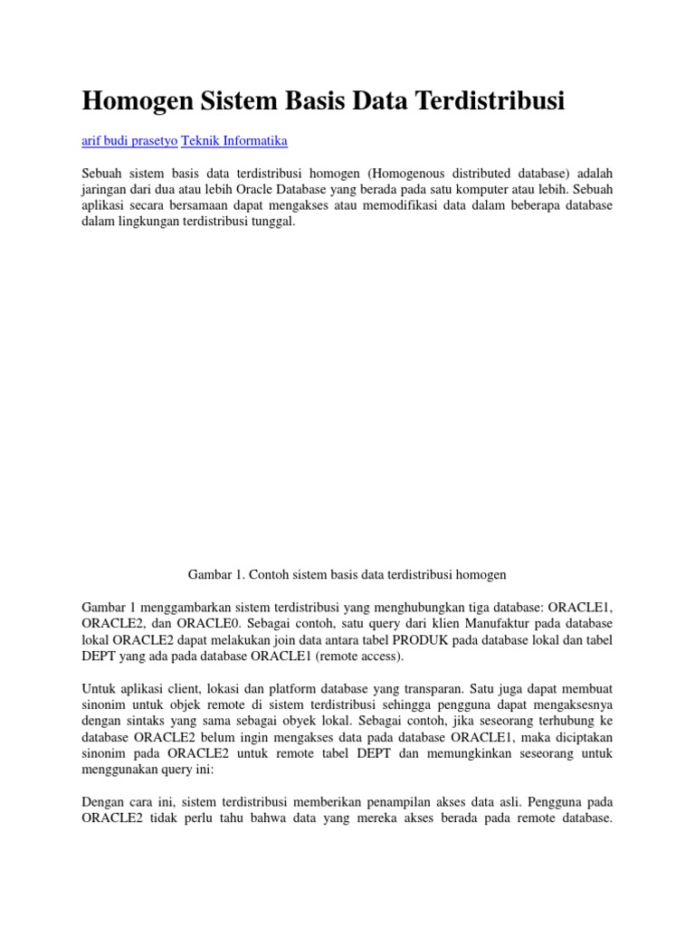 Homogen Sistem Basis Data Terdistribusi | PDF
