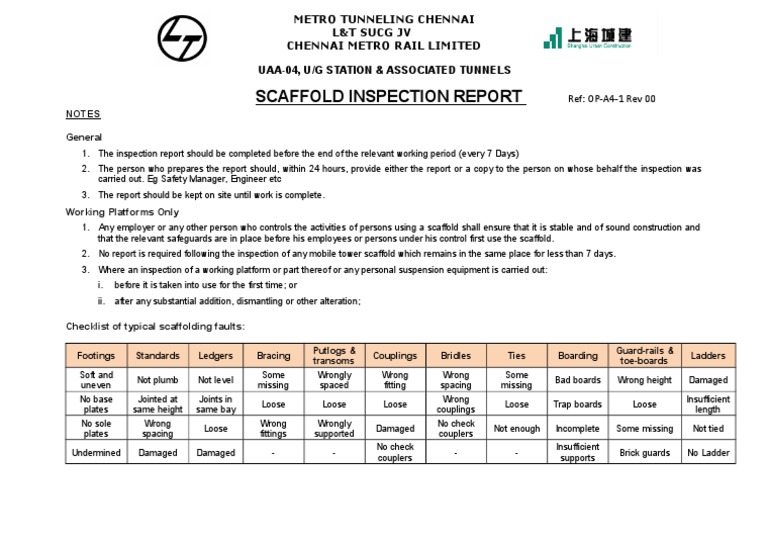 Scaffold Inspection Register | PDF | Scaffolding | Railway