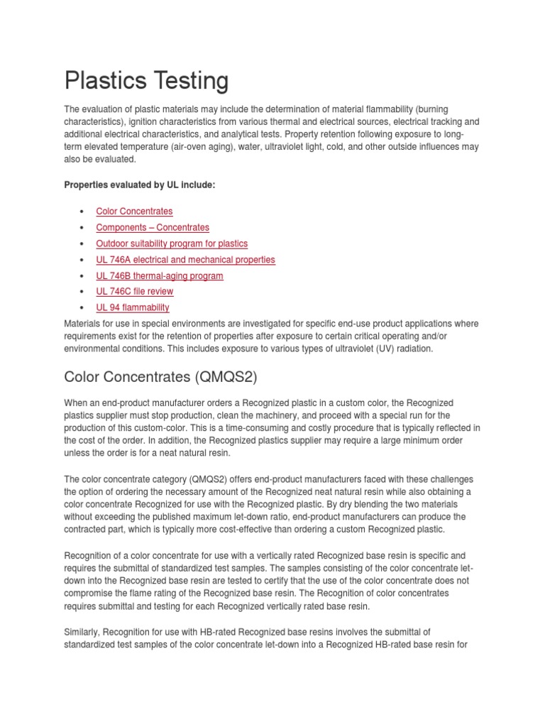Plastic Testing UL 746A Testing | PDF | Electric Arc | Plastic