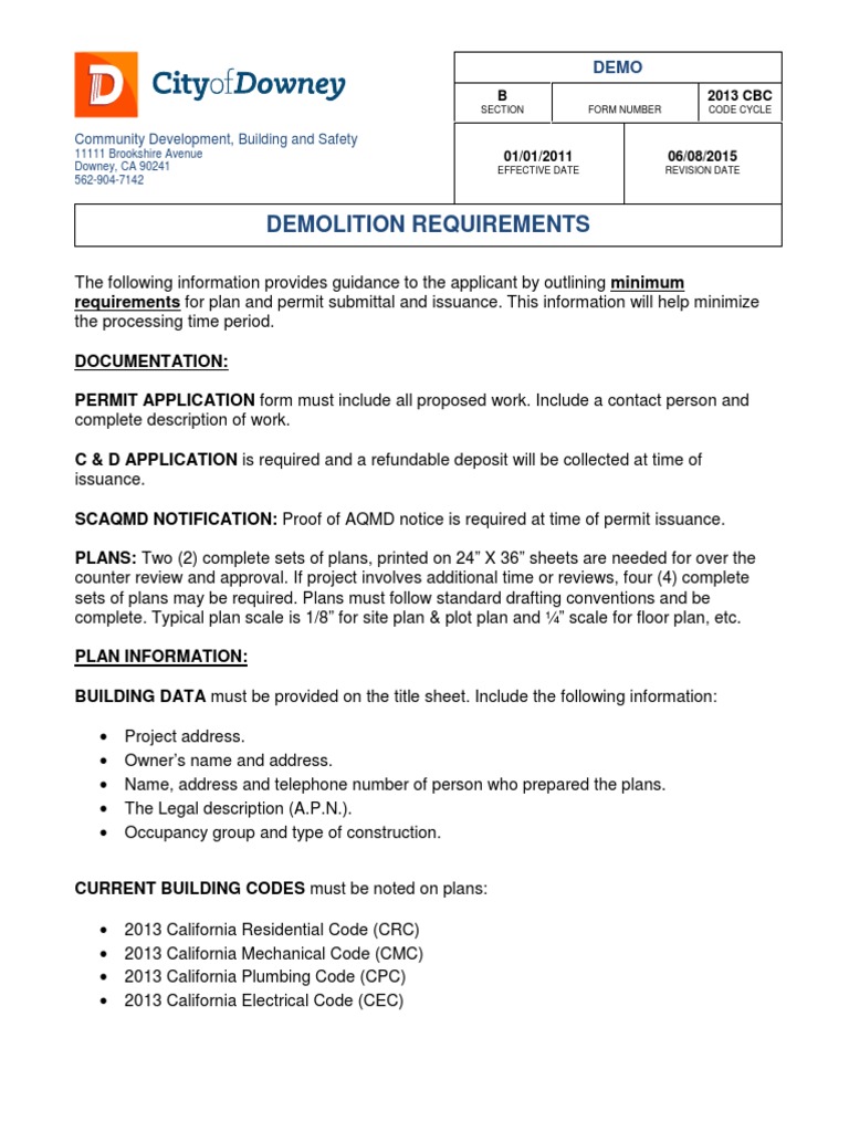 Demolition Requirements: Community Development, Building and Safety ...