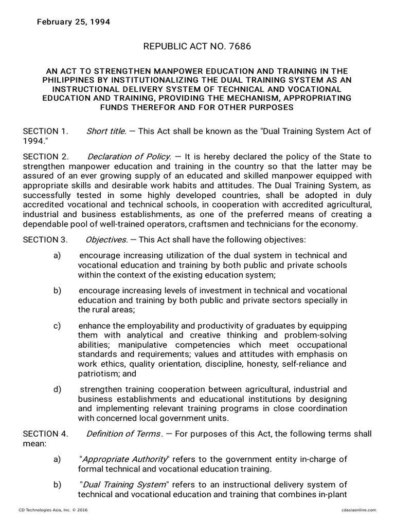 61941-1994-Dual Training System Act of 1994 | PDF | Vocational Education | Insurance