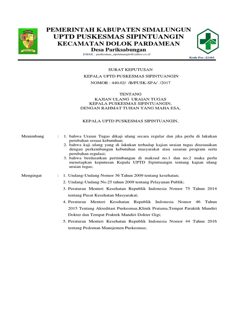 SK Kajian Ulang Uraian Tugas | PDF