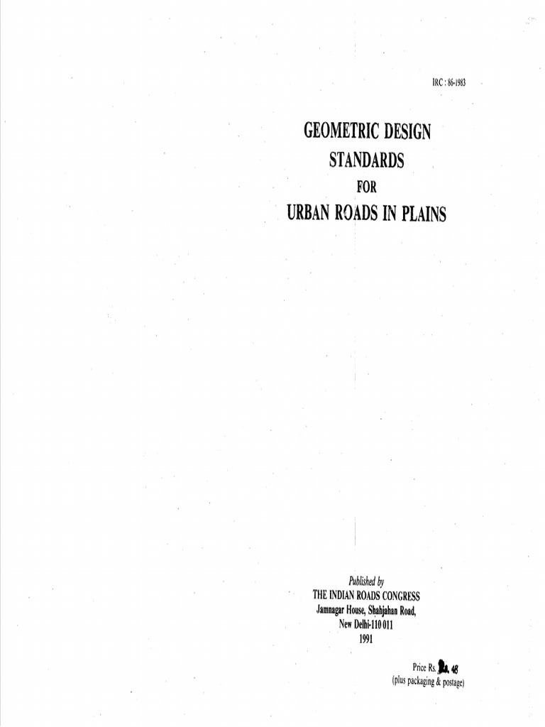 Irc 86 1983 Geometric Design Standards For Urban Roads in Plains PDF | PDF