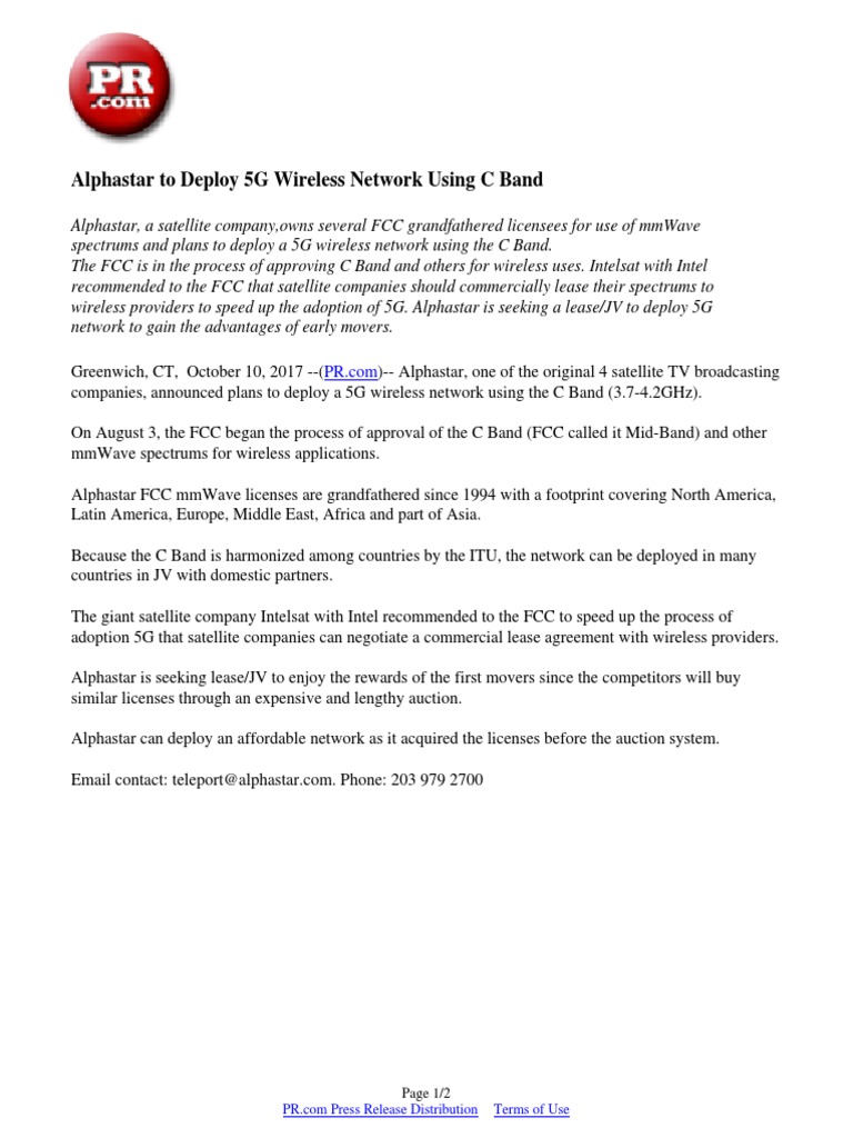 Alphastar To Deploy 5G Wireless Network Using C Band | PDF | Federal ...