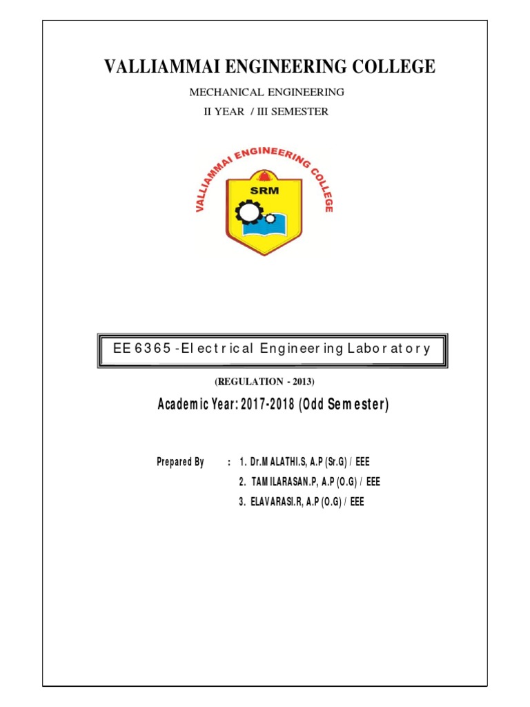 EE6365-Electrical Engineering Lab Manual | PDF | Electric Generator ...