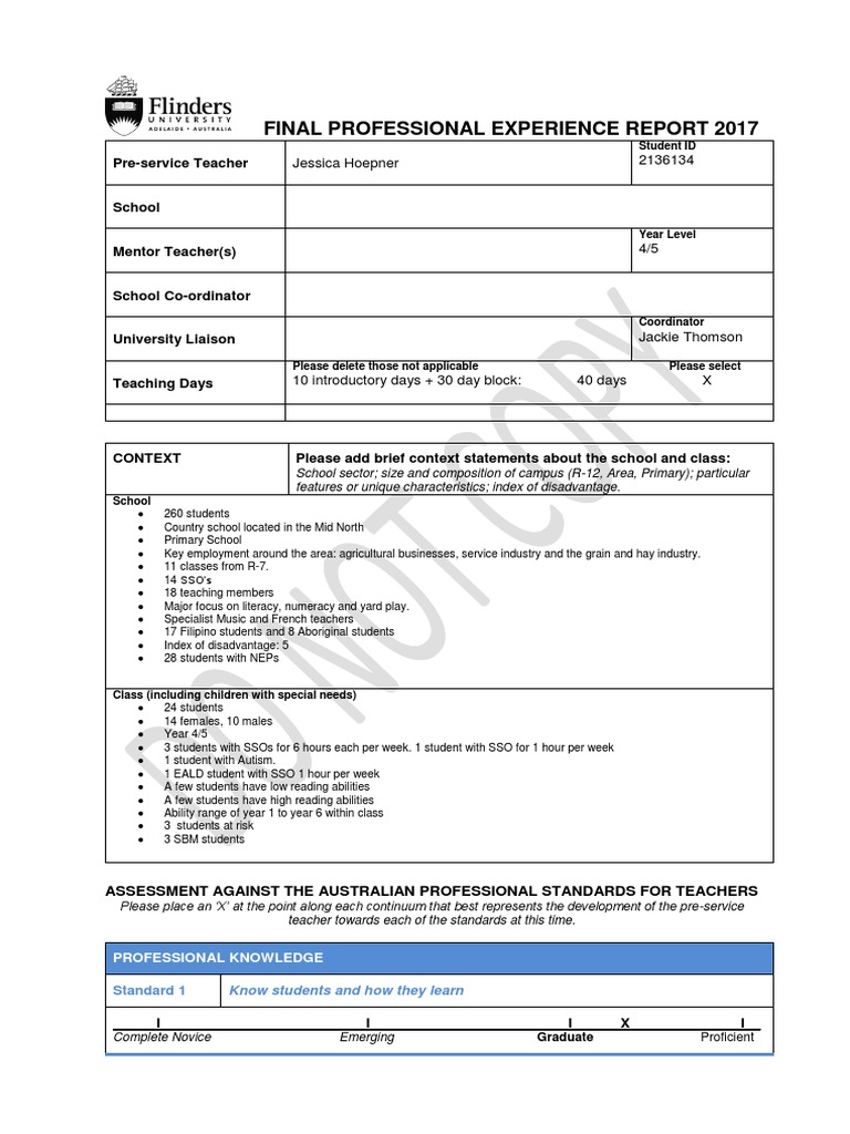 Final Professional Experience Report 2017: Jessica Hoepner 2136134 ...