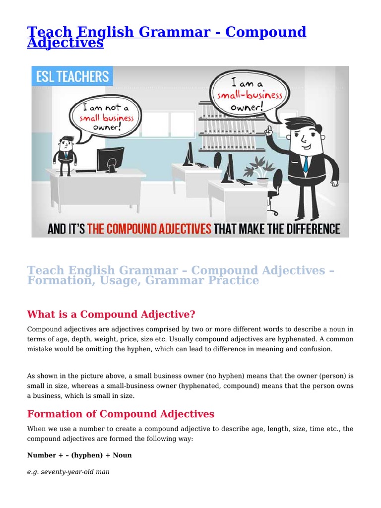 Teach English Grammar - Compound Adjectives | PDF | Grammatical Number ...