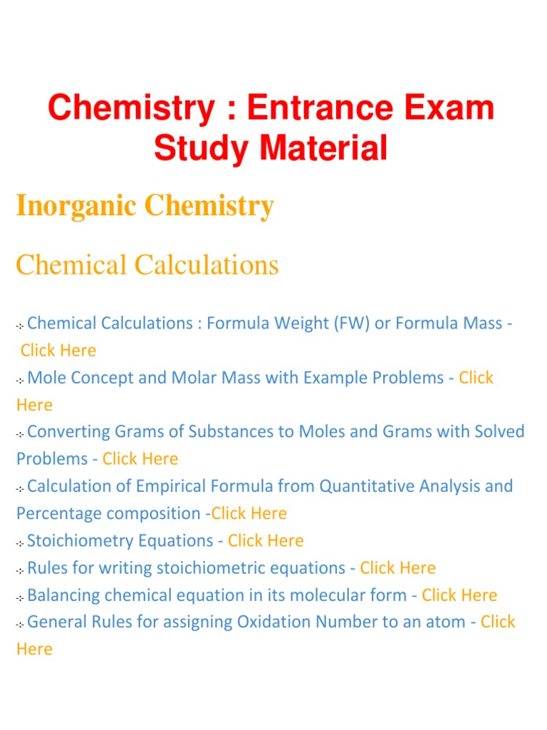Chemistry - Important Questions and Answers, Entrance Exam, Study ...