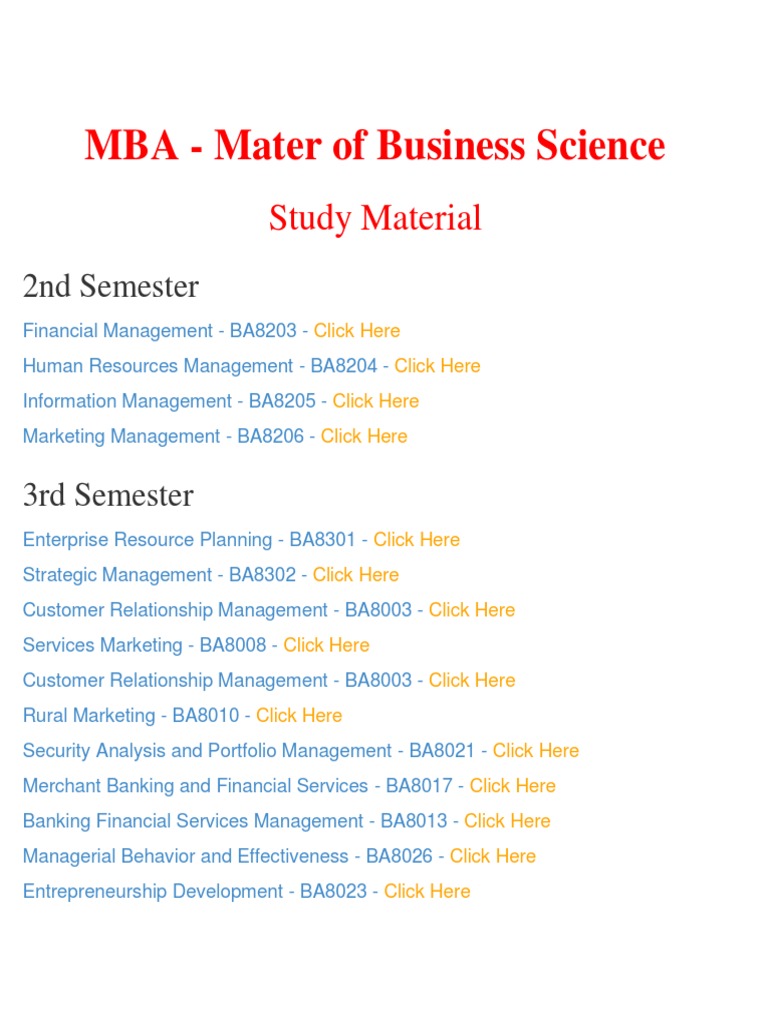 Anna University MBA Syllabus Overview | PDF | Master Of Business ...