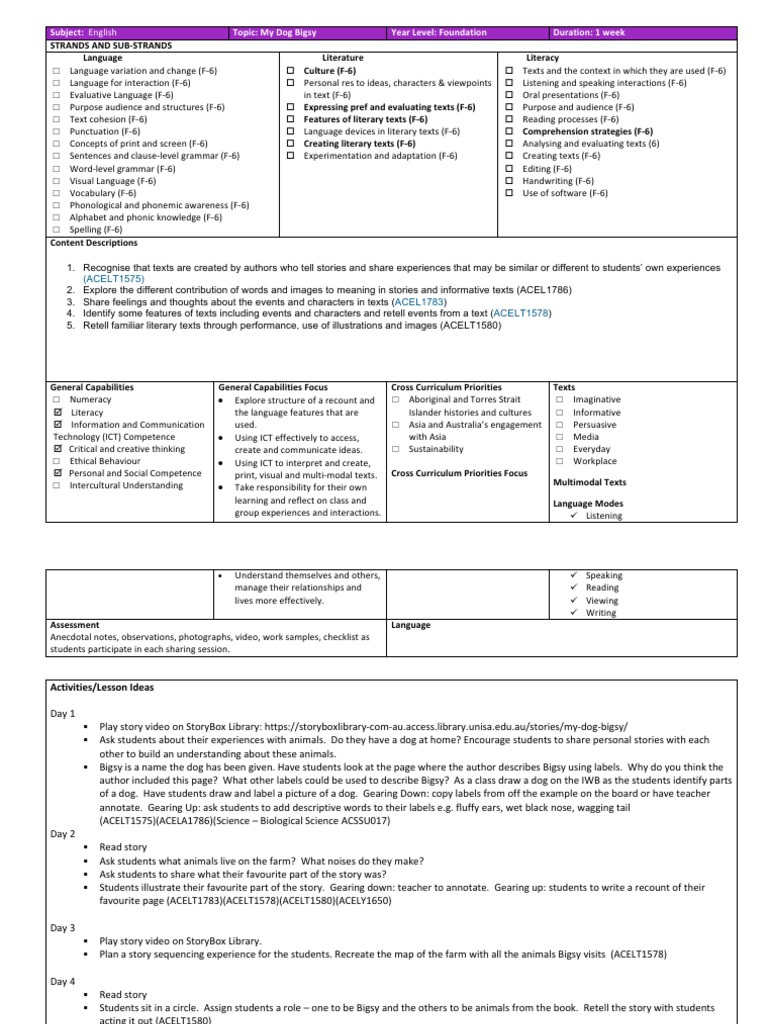 Literacy Unit - My Dog Bigsy | PDF | Educational Technology | Literacy