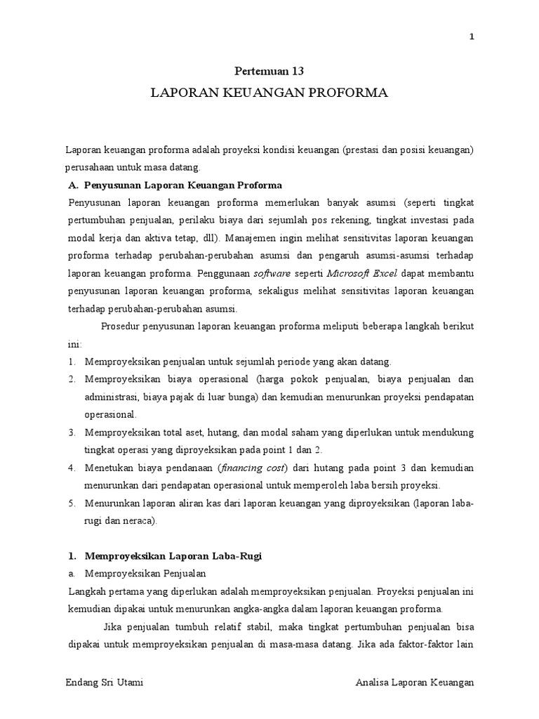 Pertemuan 13 - Laporan Keuangan Proforma | PDF | Pengelolaan Keuangan ...