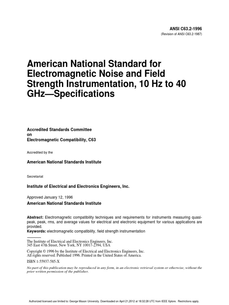 Ansi C63.2-1996 PDF | Download Free PDF | Electromagnetic Interference ...
