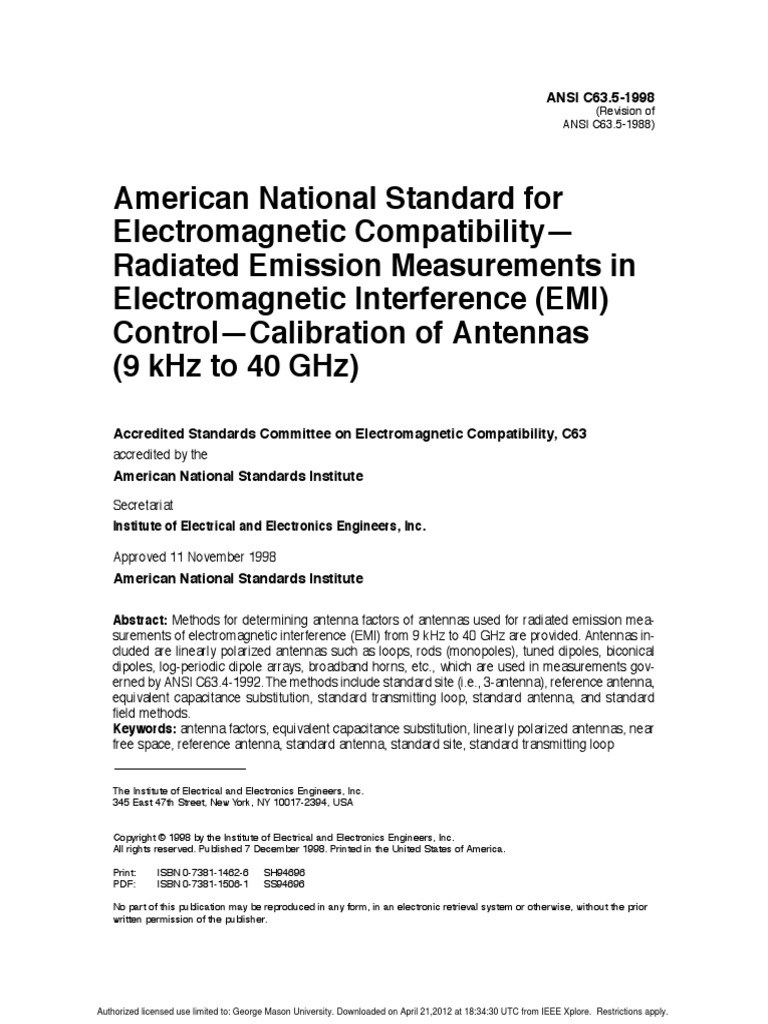 Ansi C63.2-1996 | PDF | Antenna (Radio) | Electromagnetic Interference