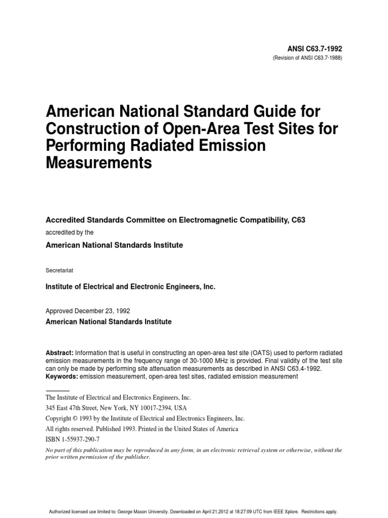 Ansi C63.7-1992 | PDF | Antenna (Radio) | Electromagnetic Compatibility