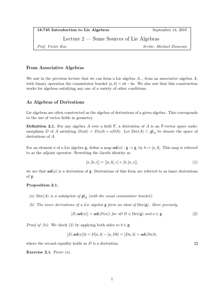 Lie Algebras from Various Constructions | PDF | Lie Algebra | Metric ...