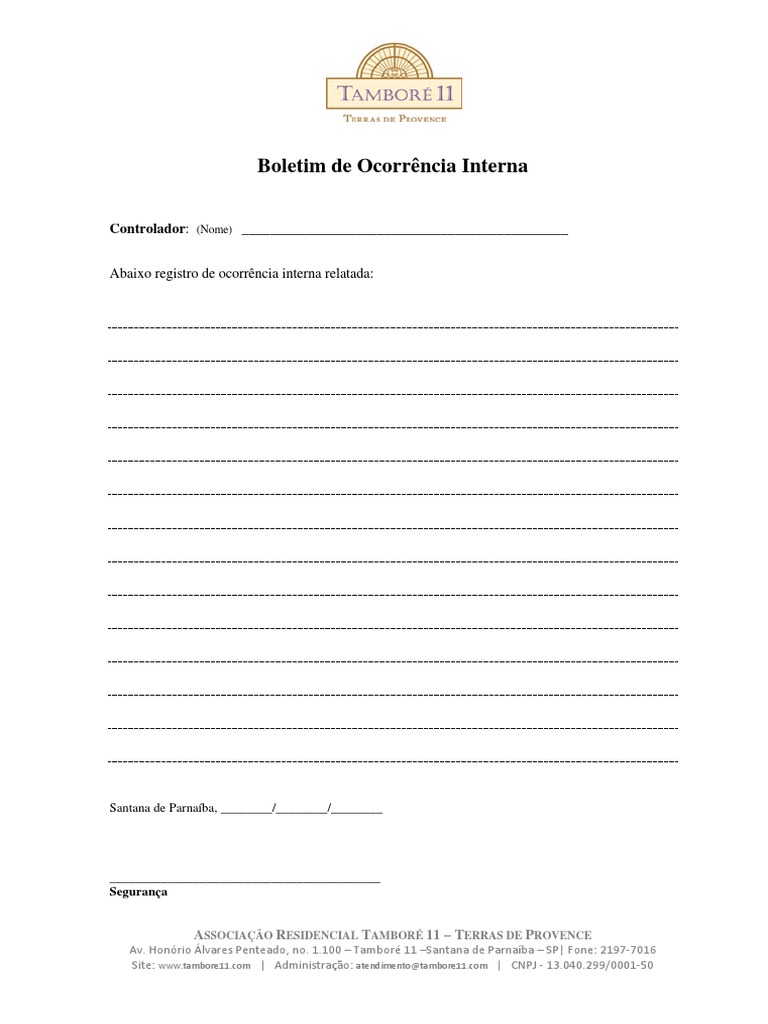 Boletim de Ocorrência Interna | PDF