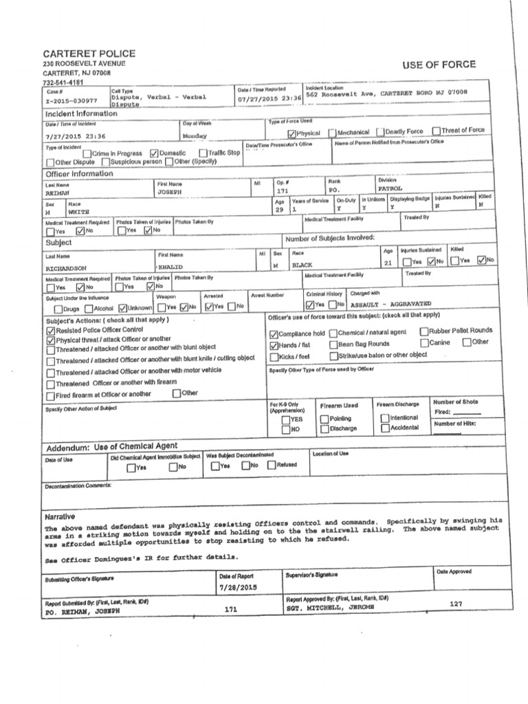 Joseph Reiman's Use-Of-Force Forms | PDF