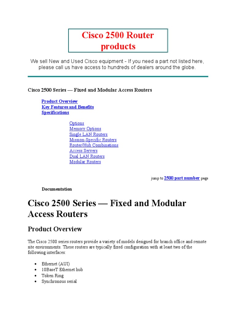 Cisco 2500 Router Products: Cisco 2500 Series - Fixed and Modular ...