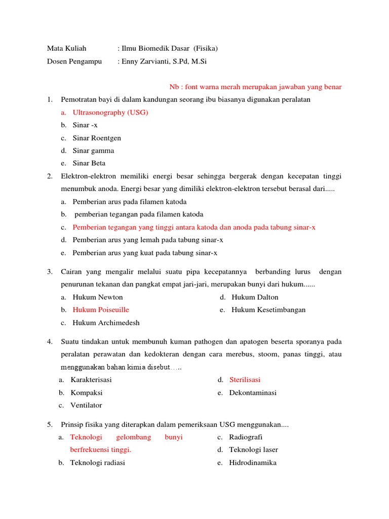 Soal Uts Ilmu Biomedik Dasar - Pembahasan Soal