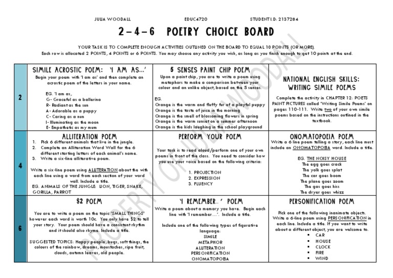 Year 7 Figurative Language - Poetry Choice Board | PDF | Poetic Devices ...