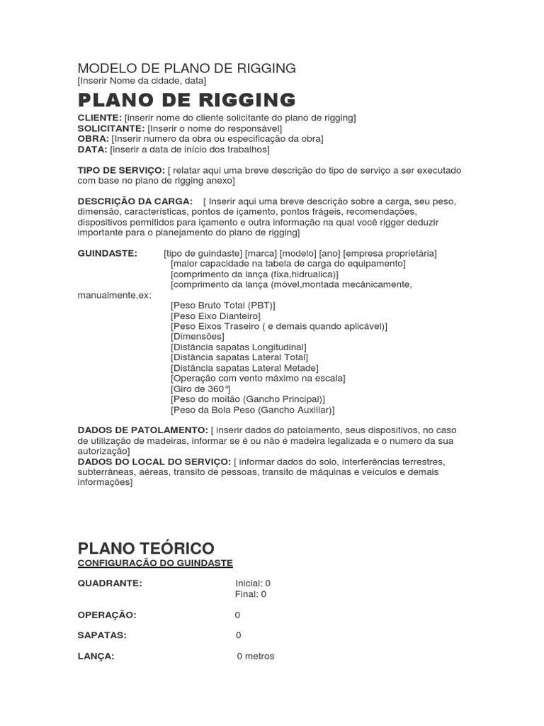 Modelo de Plano de Rigging | PDF | Guindaste (máquina) | Dados
