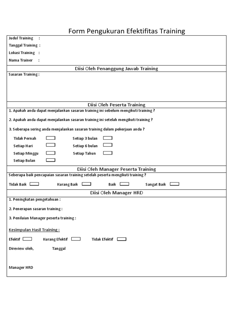 Form Evaluasi Efektivitas Training Karyawan | PDF