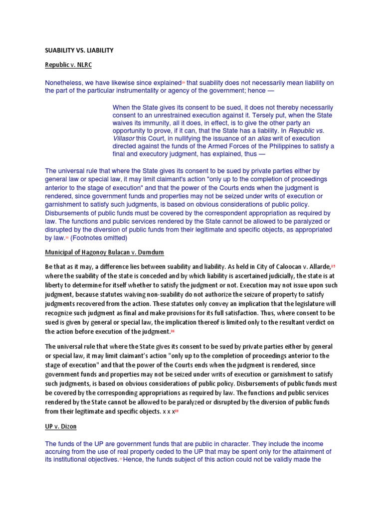 Suability Vs Liability | PDF | Judgment (Law) | Sovereign Immunity