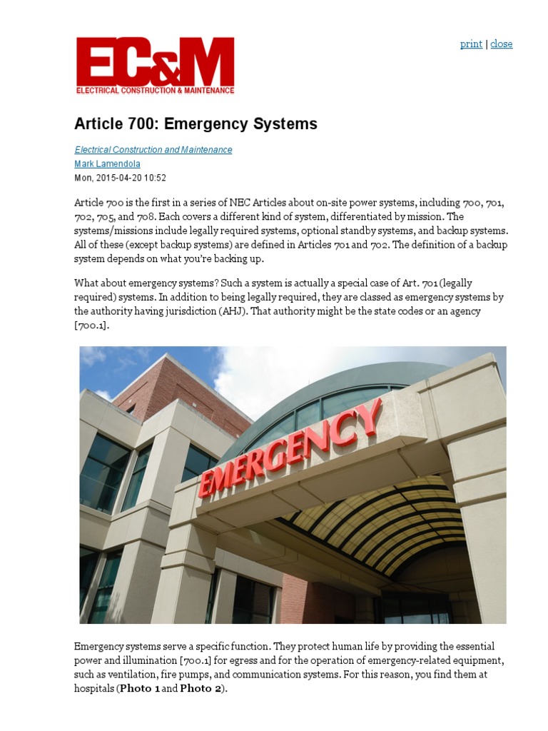 Article 700 - Emergency Systems | PDF | Science & Mathematics