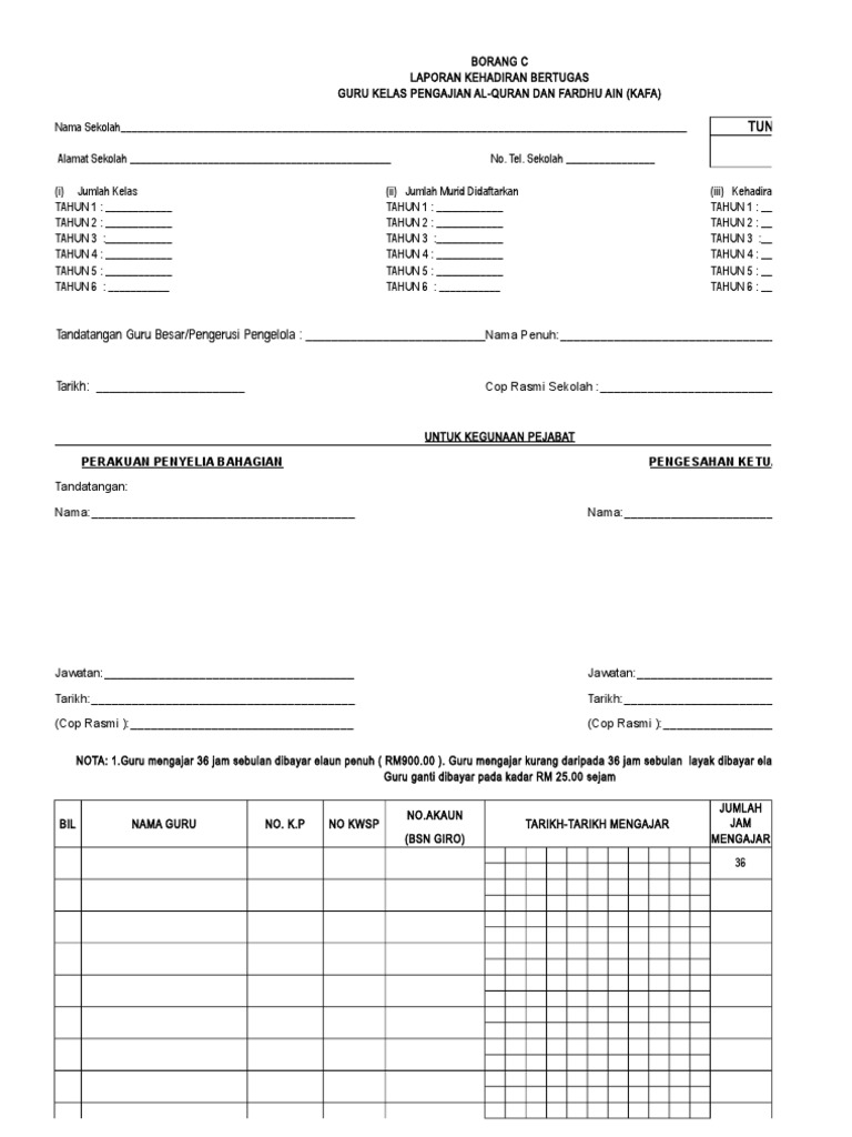 Borang Elaun Guru Kafa Terkini | PDF