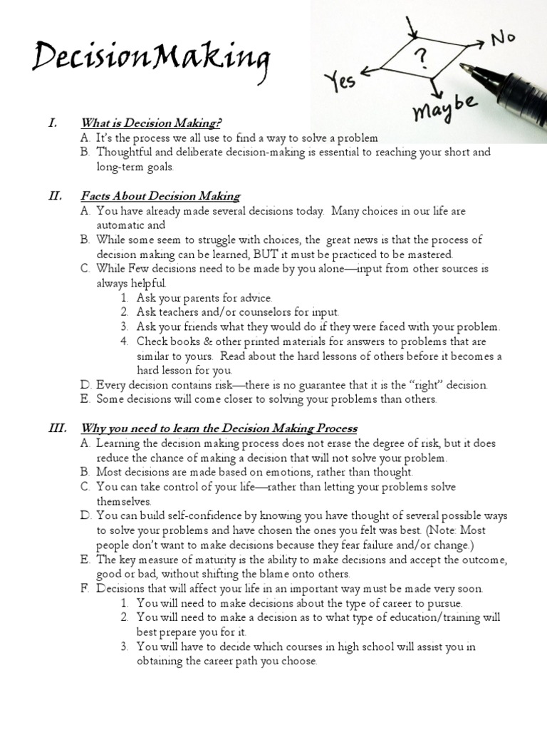 Decision Making Outline | PDF | Decision Making | Risk