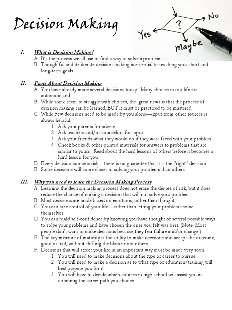Decision Making Outline | PDF | Decision Making | Risk
