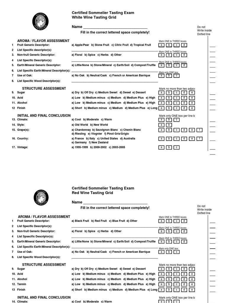 Certified Exam - Tasting Grid | PDF | Alcoholic Drinks | Viticulture