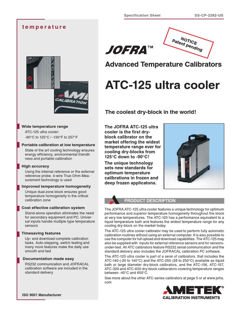 AMETEK, ATC-125B Dry Block Temp Calibrator PDF | PDF | Calibration | Sensor