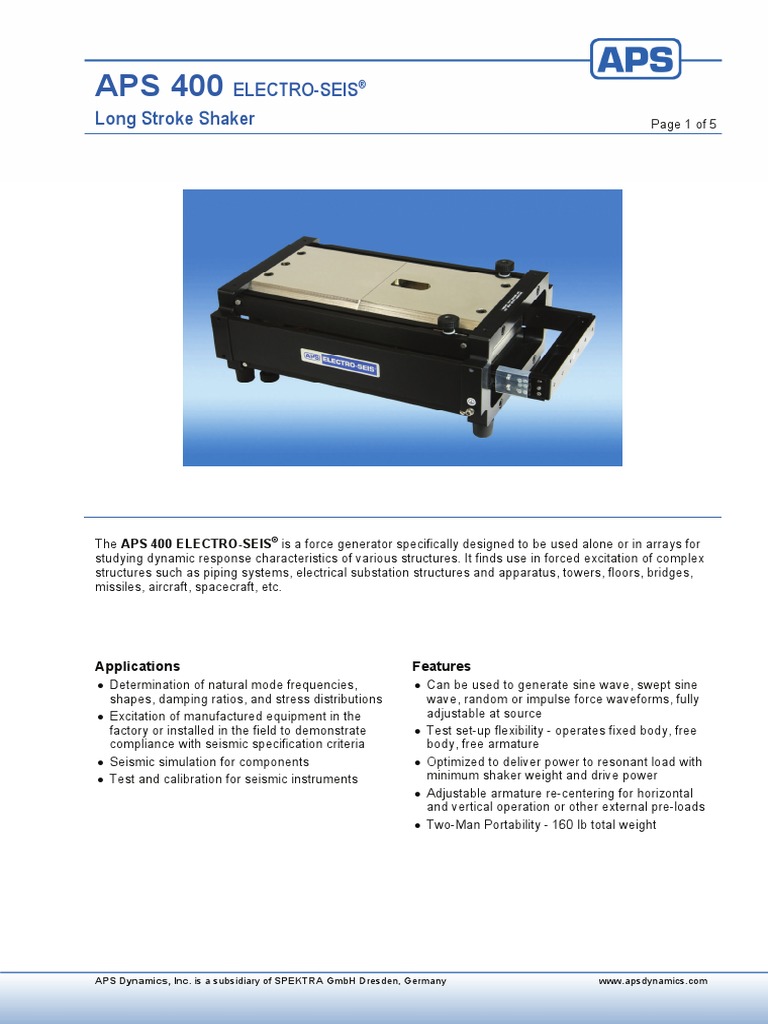 APS, Electro-Seis 400, Long Sroke Shaker PDF | PDF | Resonance ...