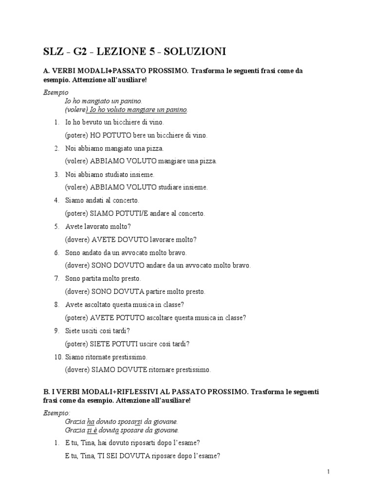 Passato Prossimo Verbi Modali | PDF