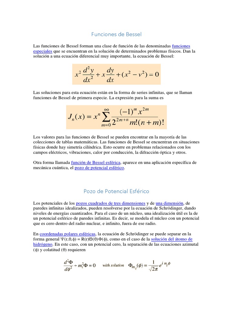 Funciones de Bessel | PDF | Ecuación de Schrödinger | Ecuaciones