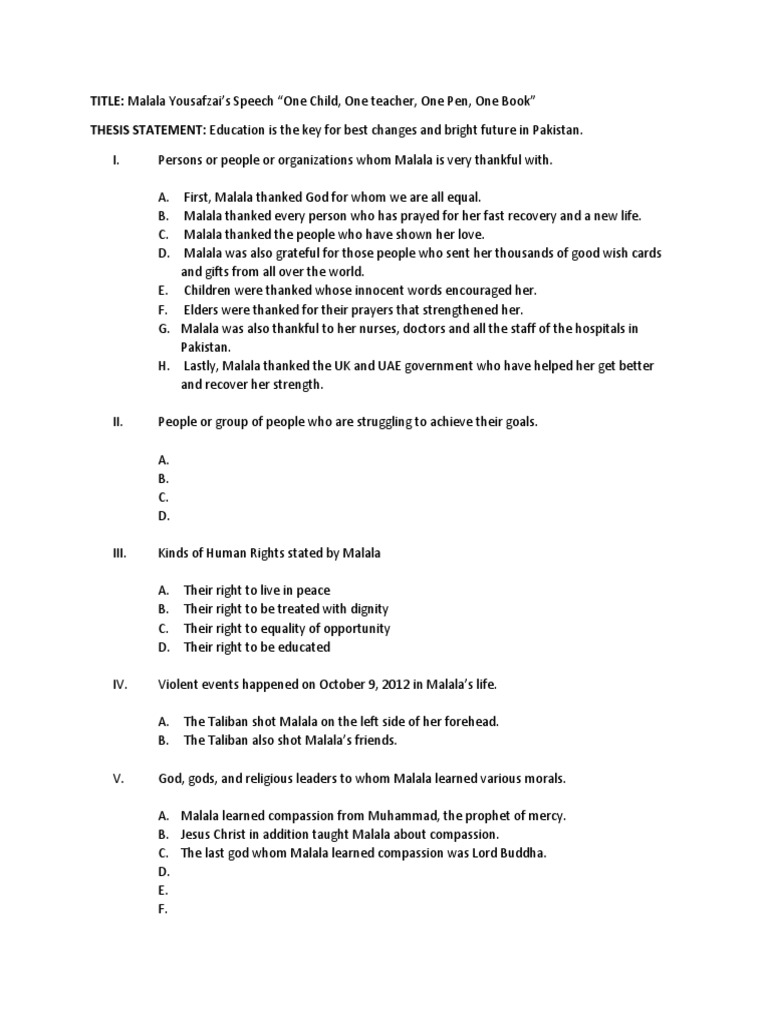 Outline | PDF | Malala Yousafzai | Prayer