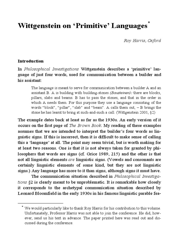 Wittgenstein Primitive Language | PDF | Ludwig Wittgenstein | Linguistics