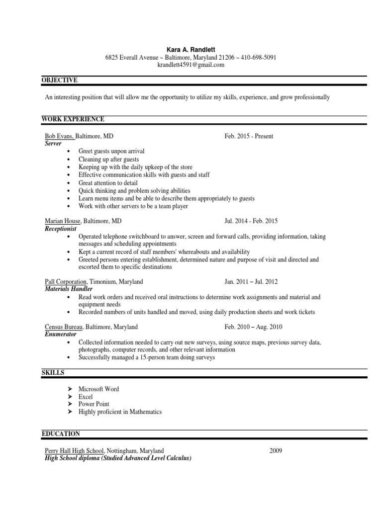 Baltimore Resume of Kara A. Randlett | PDF | Career & Growth